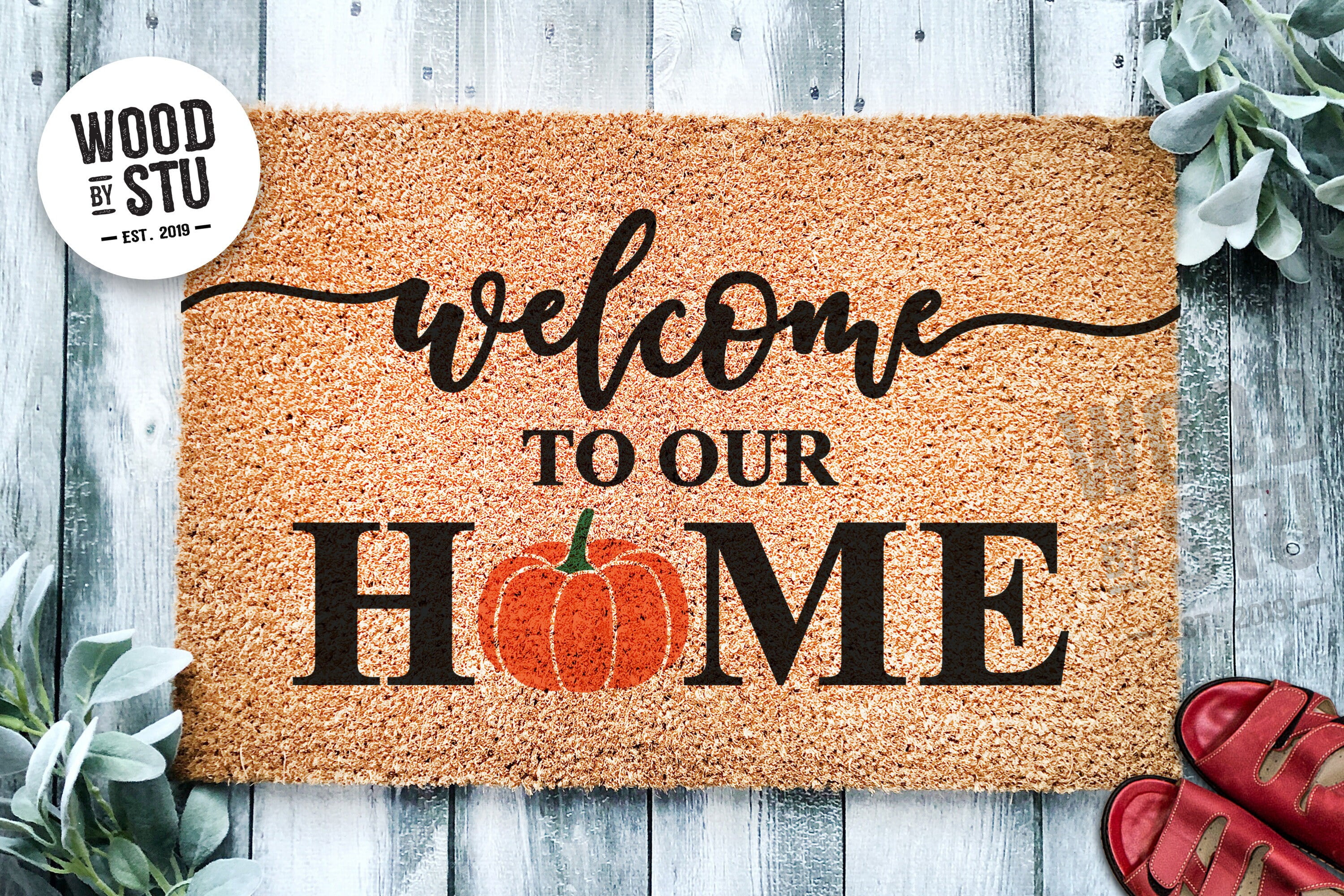 Welcome To Our Home Pumpkin Door Mat | Autumn Rustic Fall Doormat ...