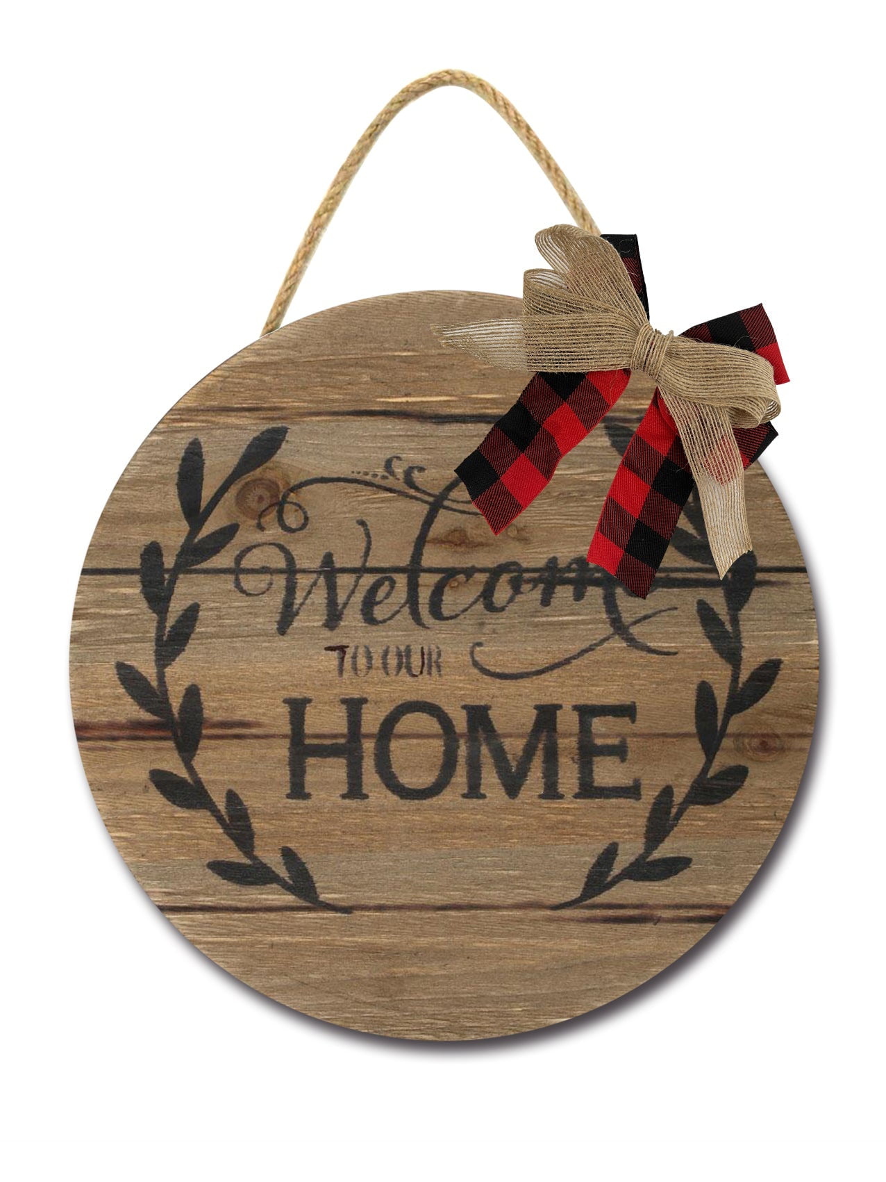 Welcome To Our Home Wooden Front Door Sign Rustic Round Wreath Wall ...