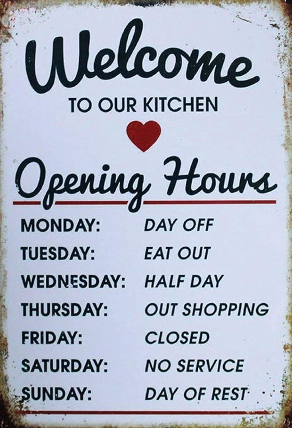Welcome To Our Kitchen Opening Hours Funny Tin Sign Kitchen And Dining ...