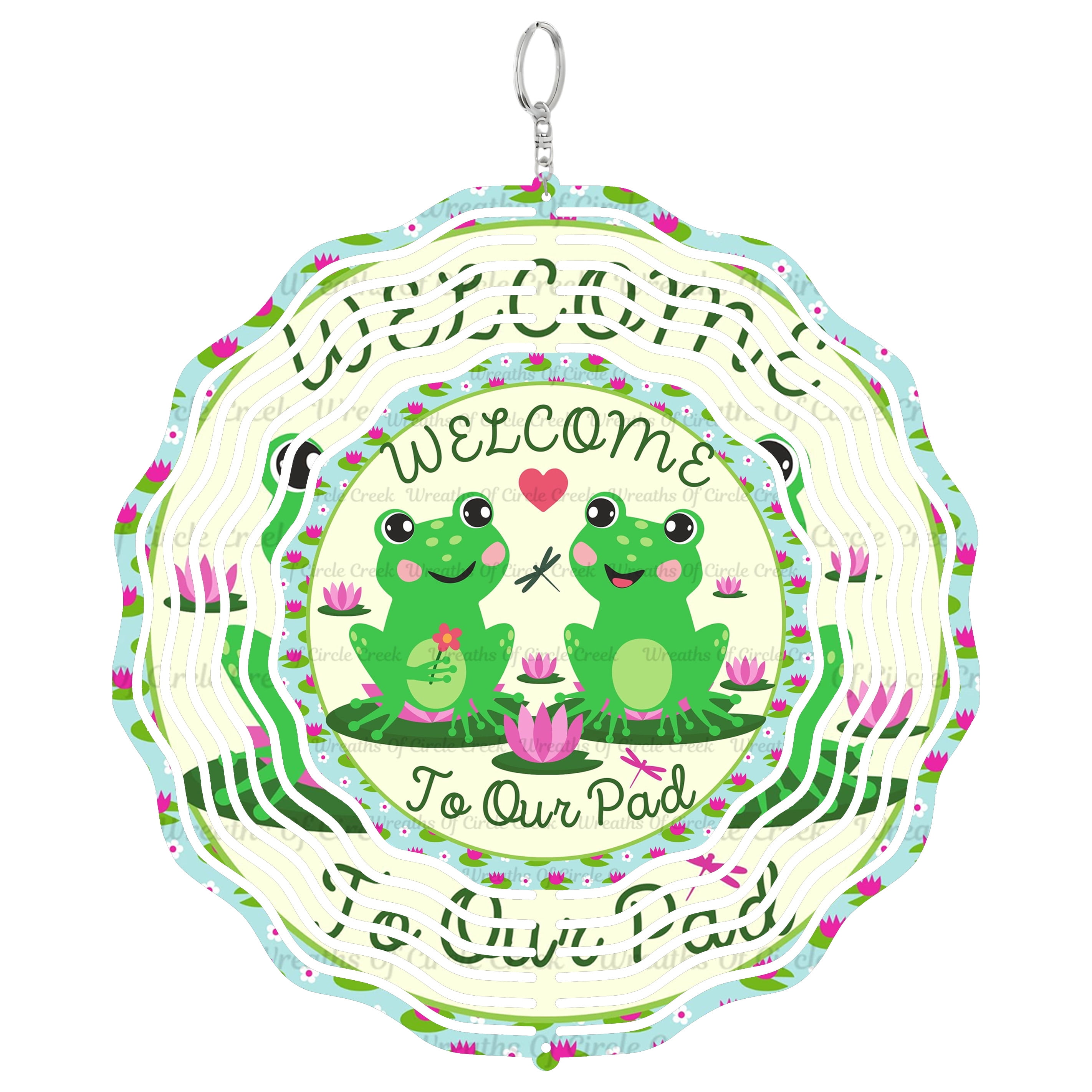 Welcome To Our Pad Cute Frogs 3D Wind Spinner Hanging, UV Printed ...