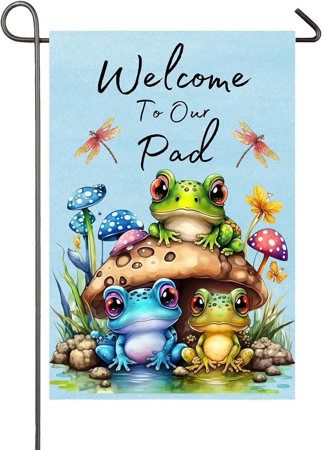 Welcome To Our Pad Frog Garden Flags for Outside Double Sided Mushrooms ...