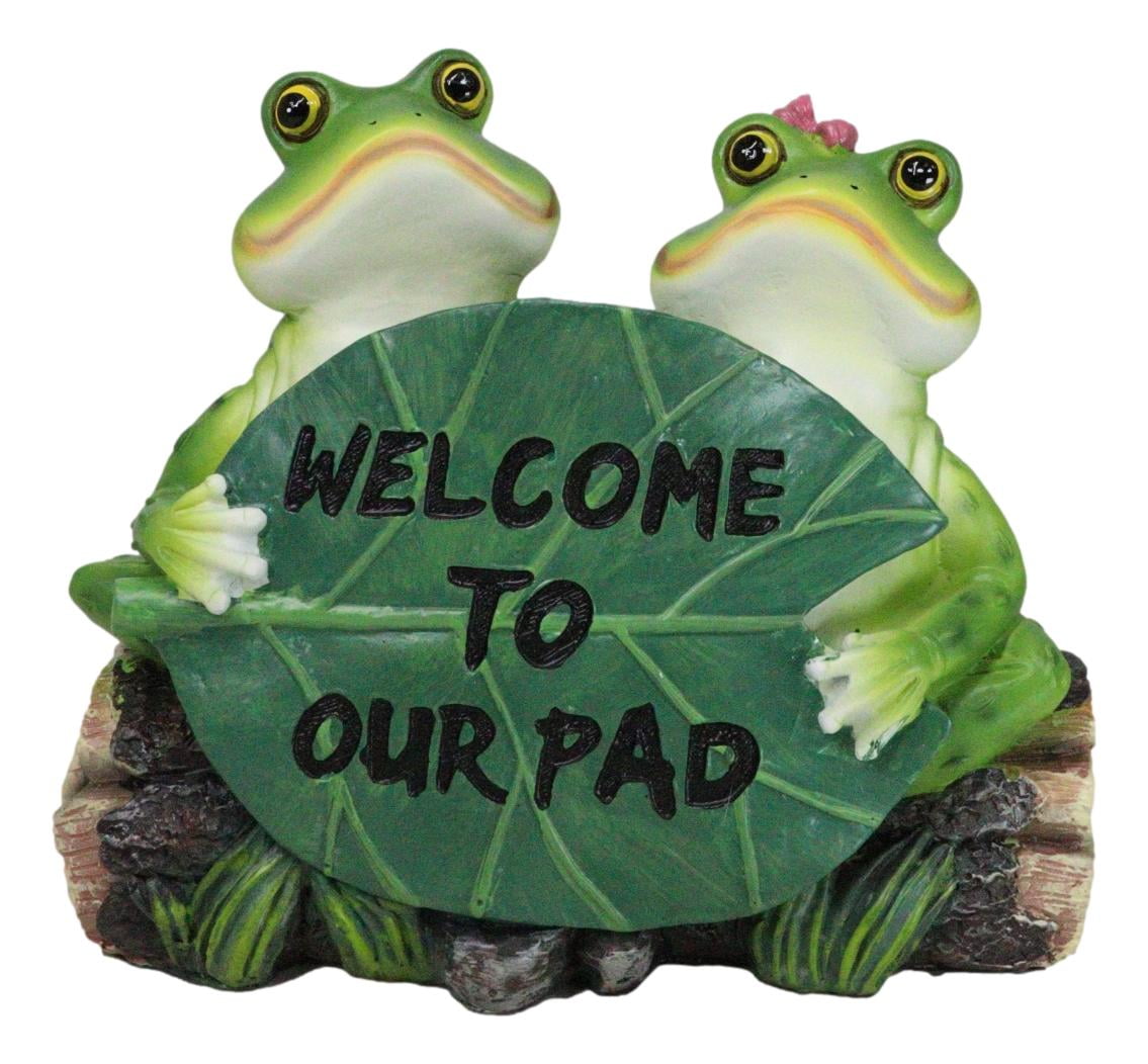 Welcome To Our Pad Green Frog Couple Sitting On Log With Lilypad Sign ...