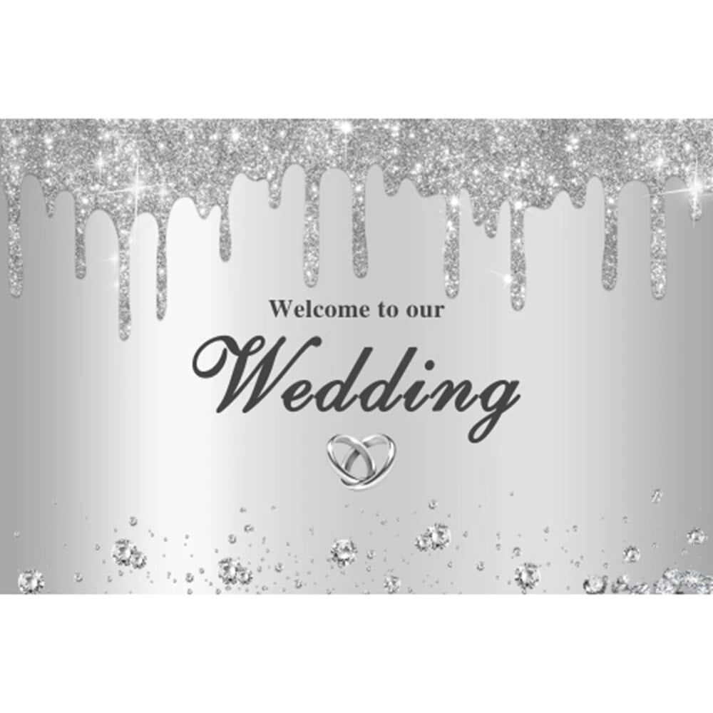 Welcome To Our Wedding Party Poster Stage Backdrop Glitter Silver ...