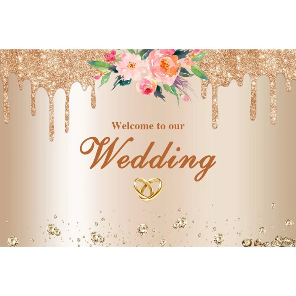 Welcome To Our Wedding Party Poster Stage Backdrop Glitter Silver ...