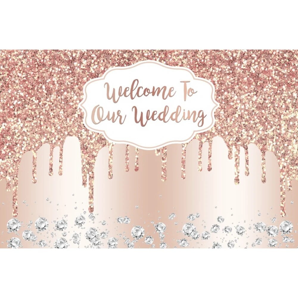 Welcome To Our Wedding Party Poster Stage Backdrop Glitter Silver ...