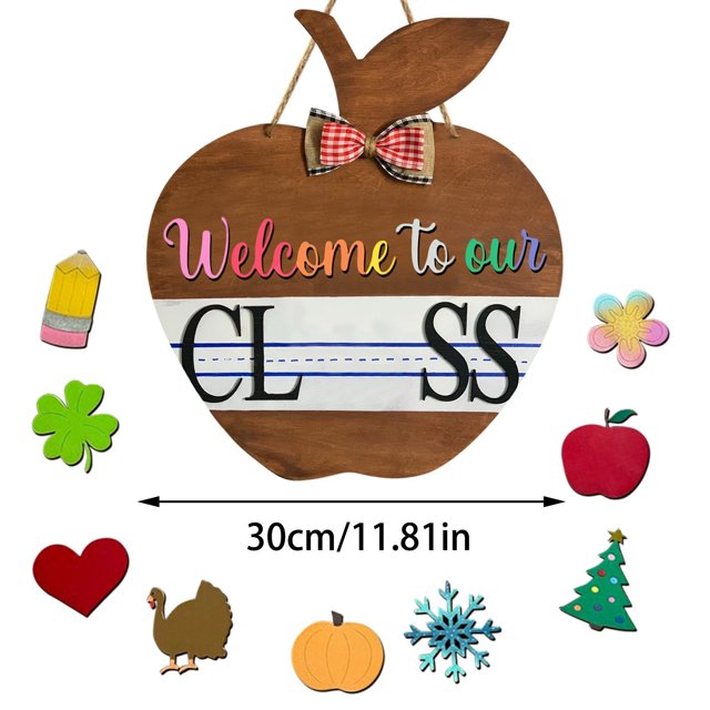 Welcome To Our Wooden Hanging Sign Interchangeable Fruit Shape Teacher ...