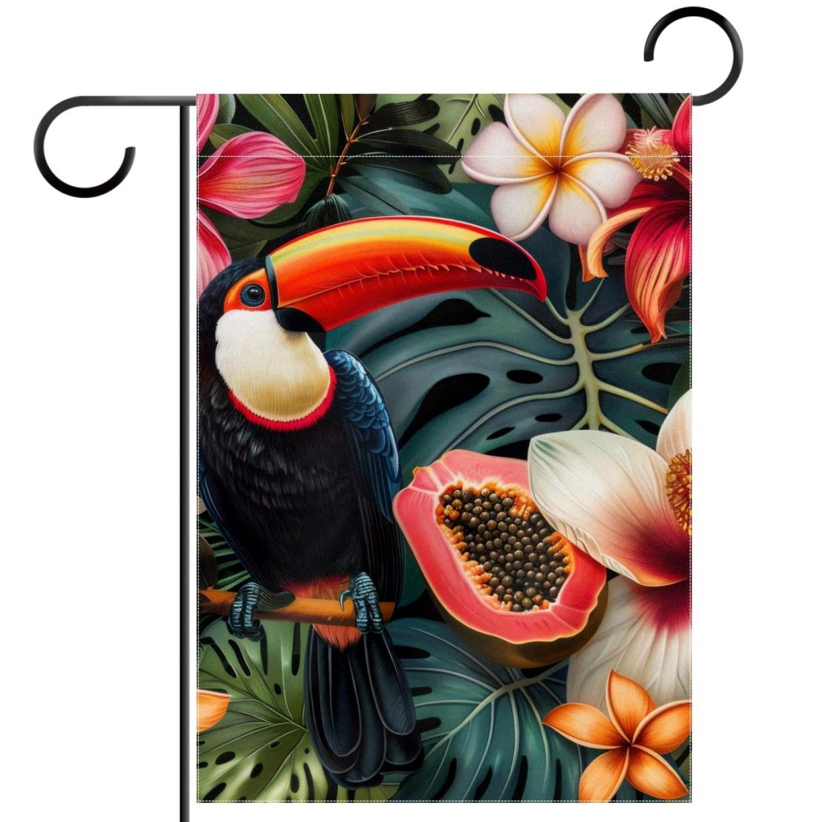 Welcome Tropical Exotics Flowers with Toucan Garden Flag, Vertical ...