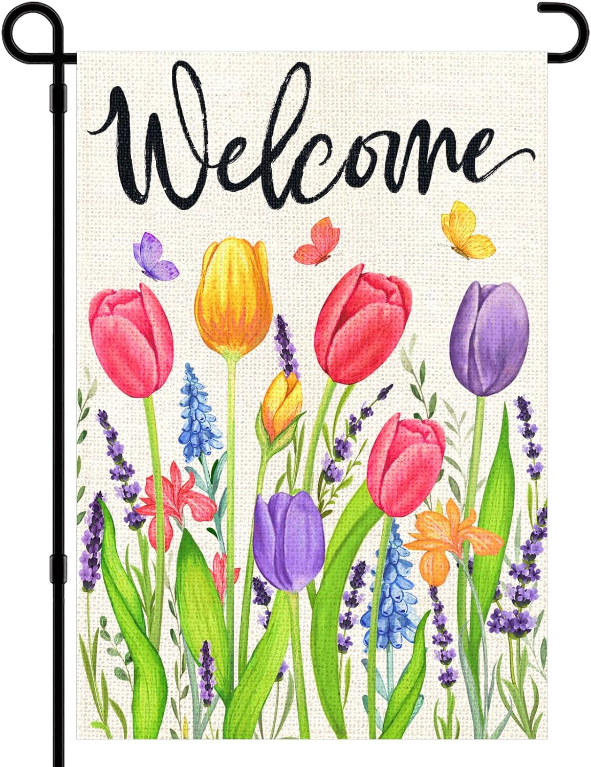 Welcome Tulip Flowers Yard Flag Double Sided Burlap Spring Summer Decor ...