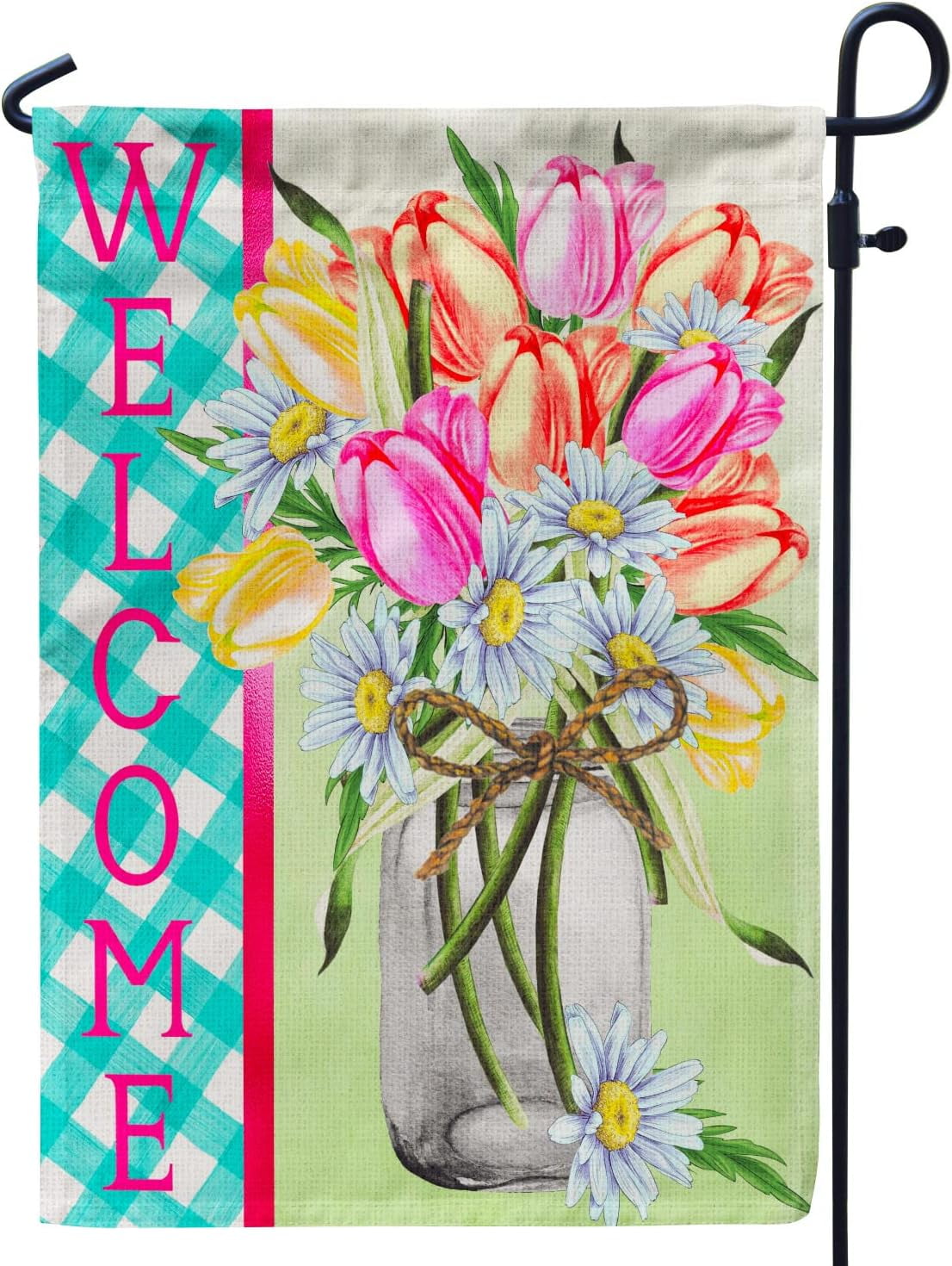 Welcome Tulips in Mason Jar Garden Flag, Bright Spring Summer Floral ...