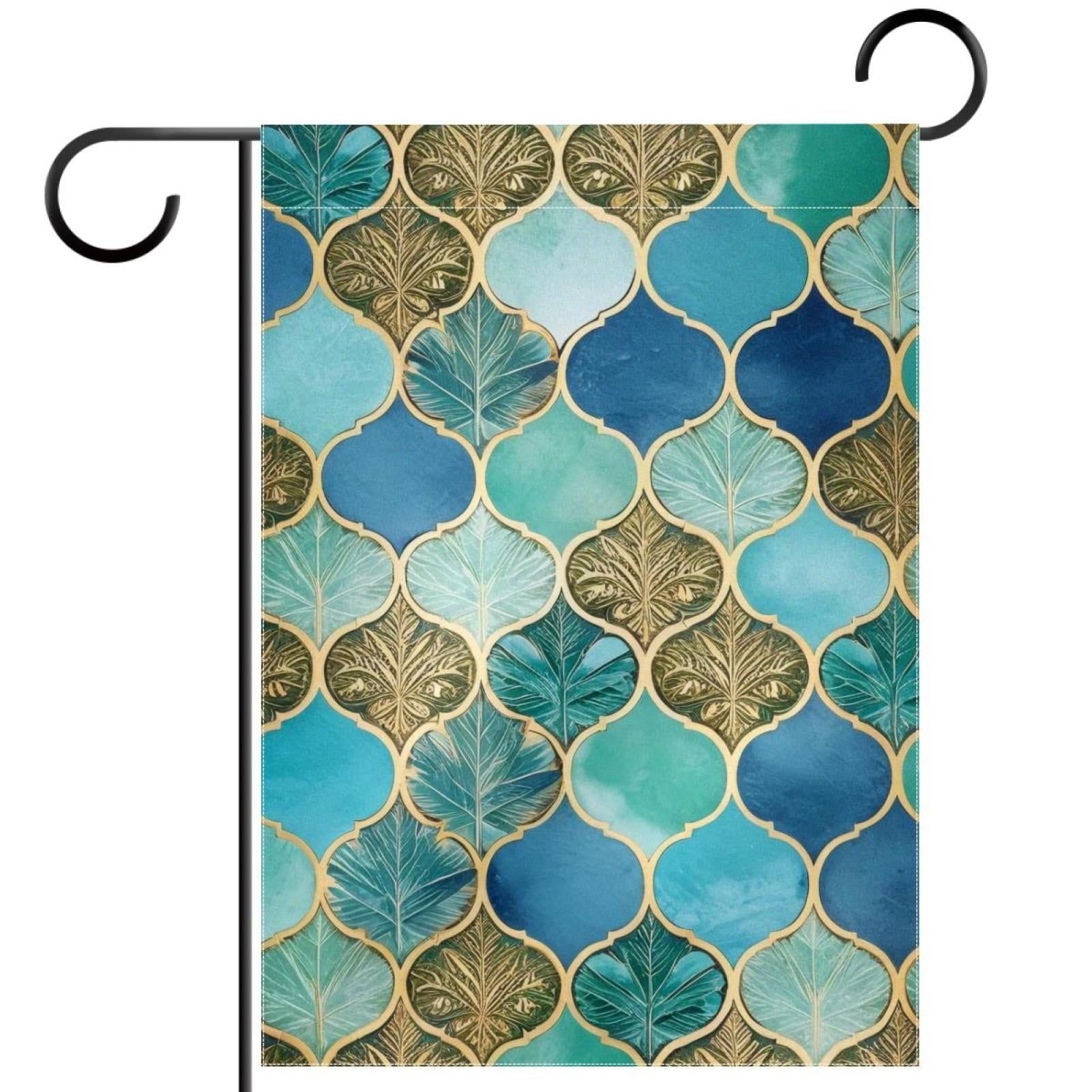 Welcome Turquoise Pattern Garden Flag, Vertical Double Sided Small ...
