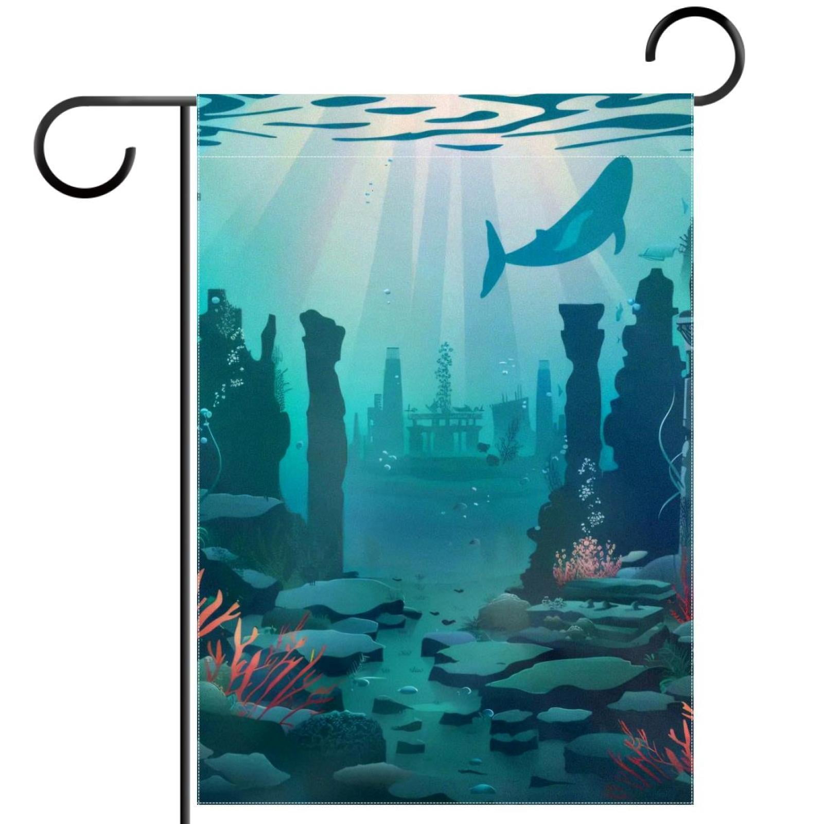 Welcome Underwater Landscape with Seaweeds and Sea Animals Garden Flag ...