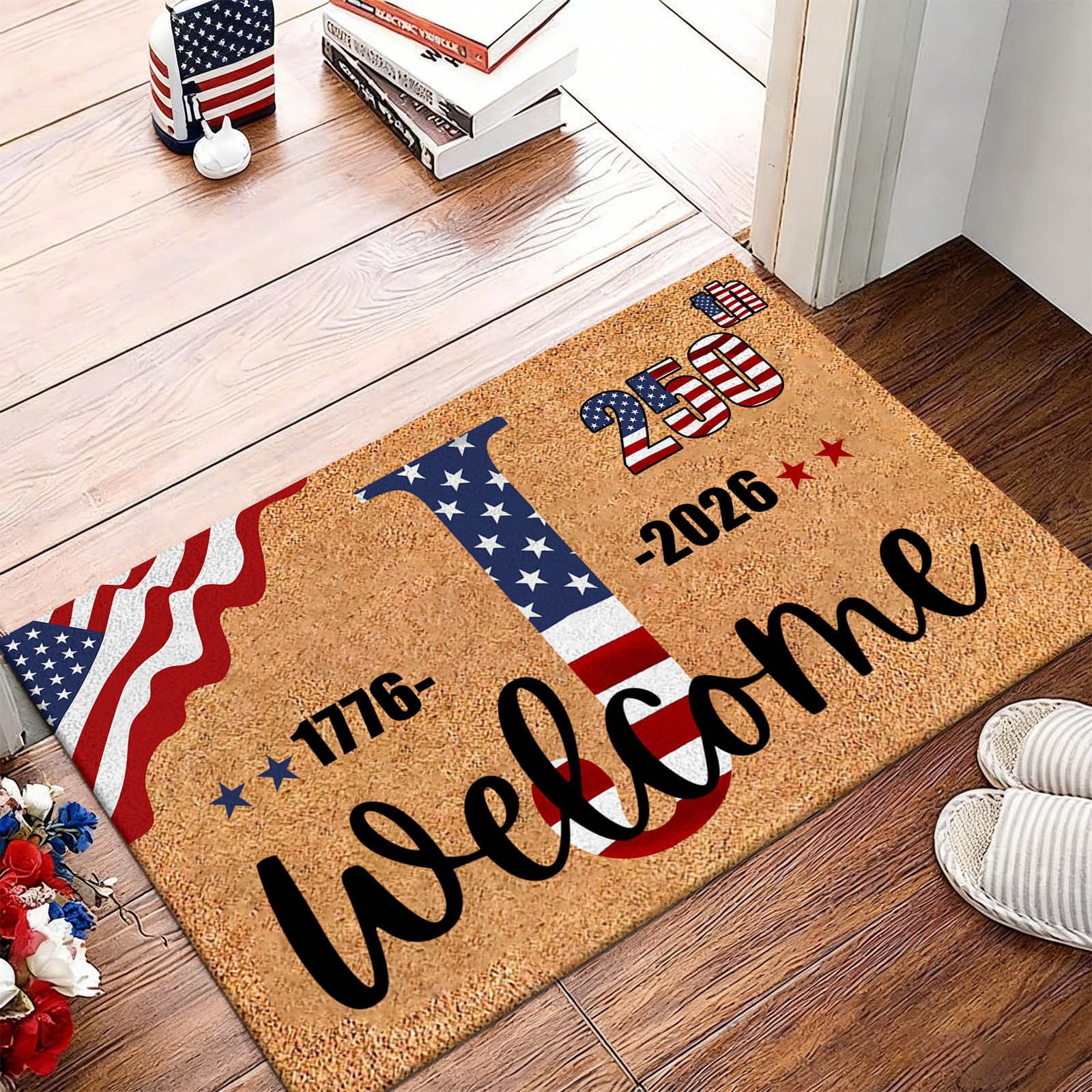 Welcome Usa Flag Letter Coir Doormat Patriotic Anti Slip Floor Rug For ...