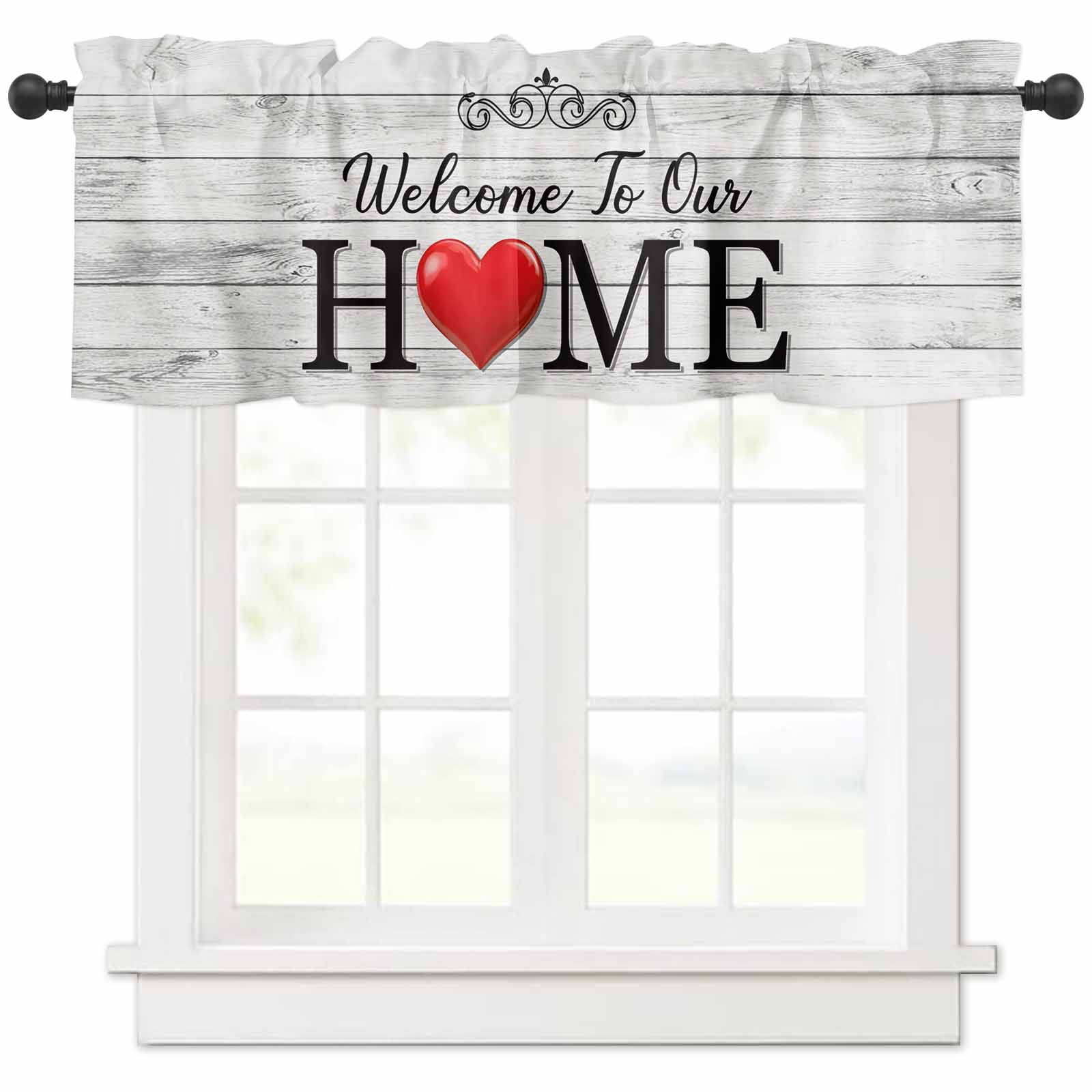 Welcome Valance for Windows Home Farmhouse Wooden Board Texture Window ...