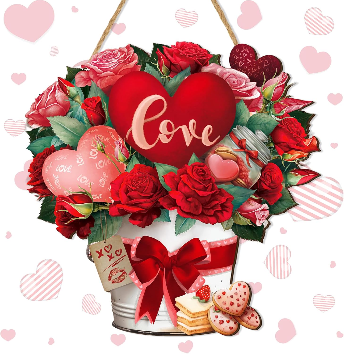 Welcome Valentine's Day Wooden Hanging Sign Farmhouse Door Decor ...