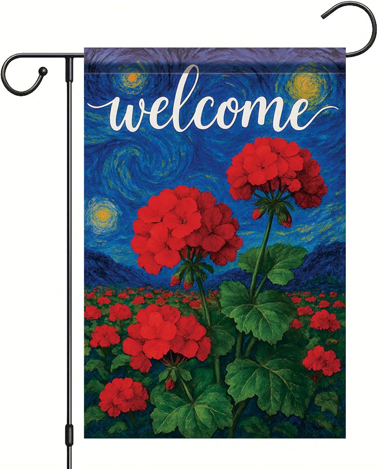 Welcome Van Gogh Garden Flag Starry Sky White Rose Flower Floral Yard ...