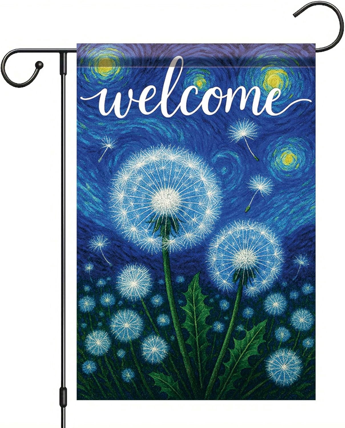 Welcome Van Gogh Garden Flag Starry Sky White Rose Flower Floral Yard ...