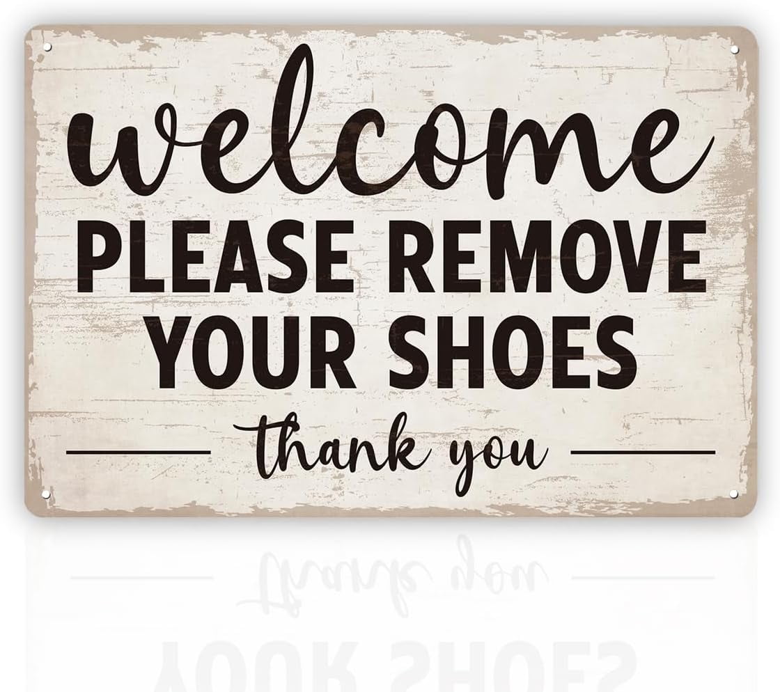 Welcome Vintage Metal Tin Signs, Please Remove Your Shoes, Thank You ...