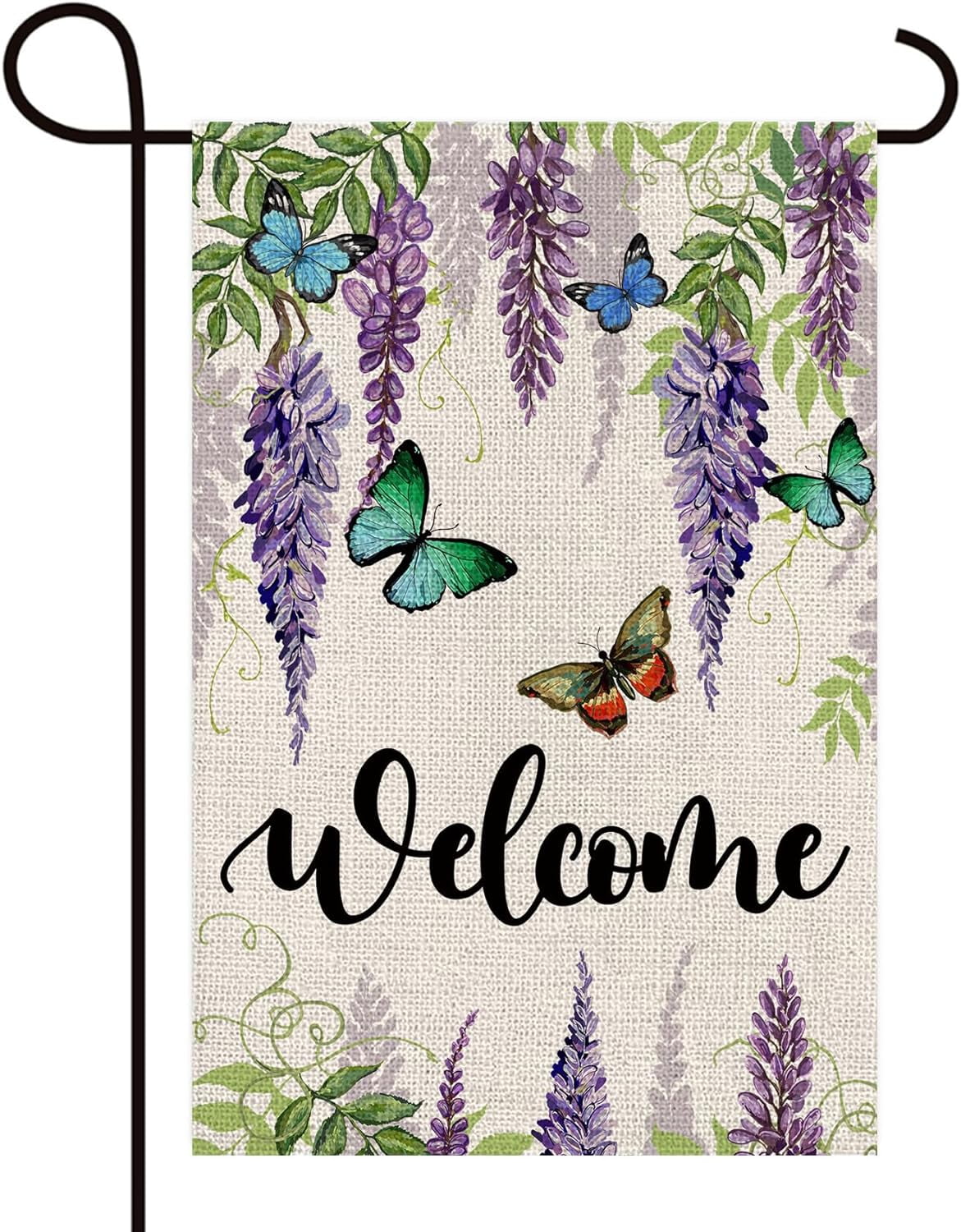 Welcome Violet Wisteria Flower Butterfly Decoration Double Sided ...