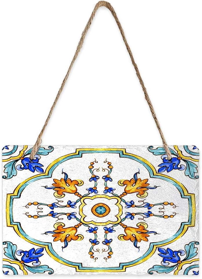 Welcome Wall Hanging Sign- Italian Style Flower Watercolor Slate ...