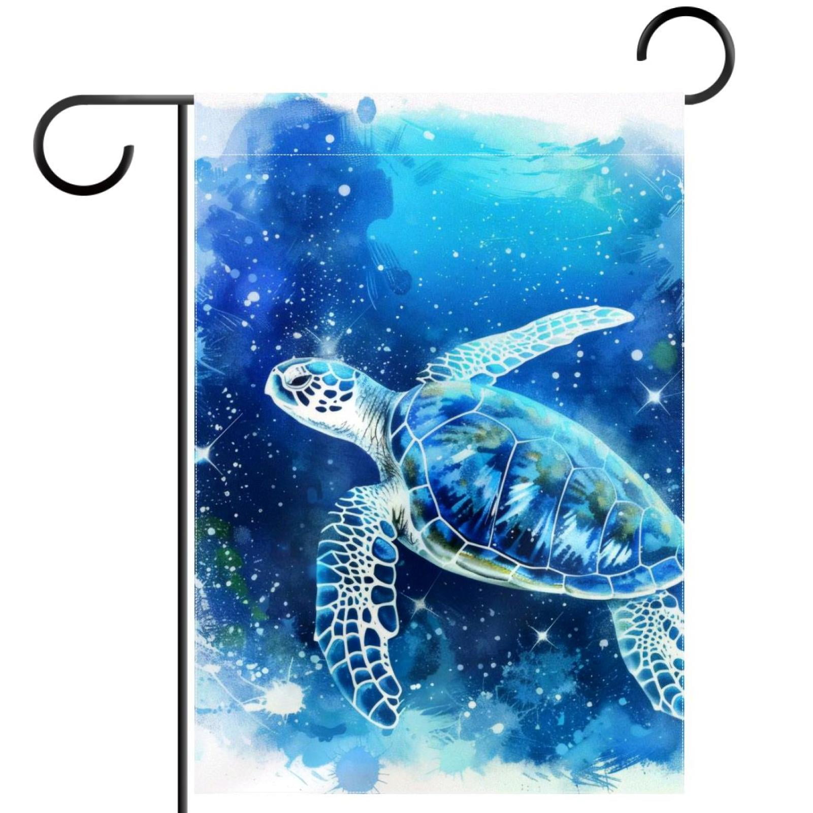 Welcome Watercolor Blue Ocean Sea Turtle Garden Flag, Vertical Double ...
