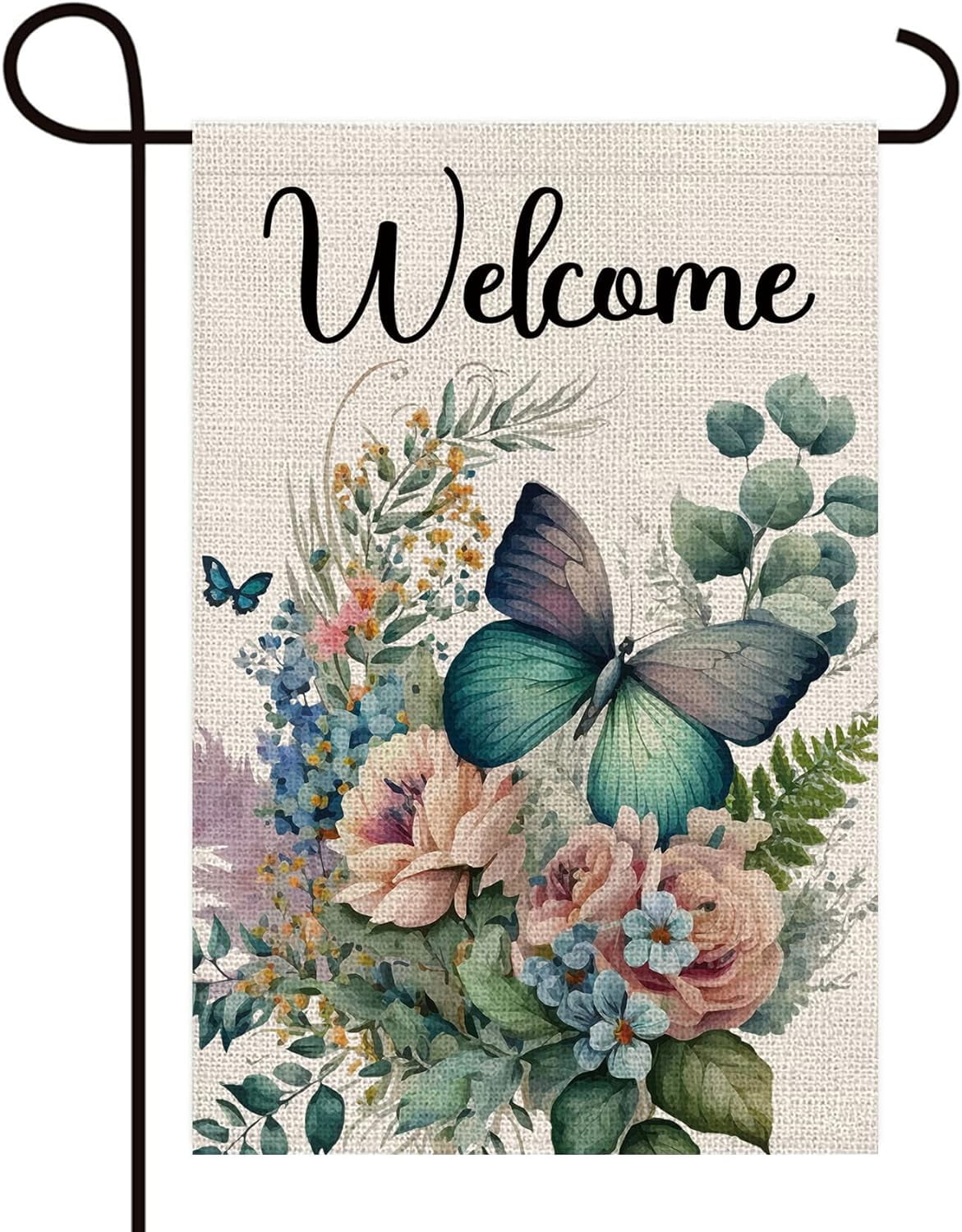 Welcome Watercolor Floral Butterfly Double Sided Vertical Garden Flag ...
