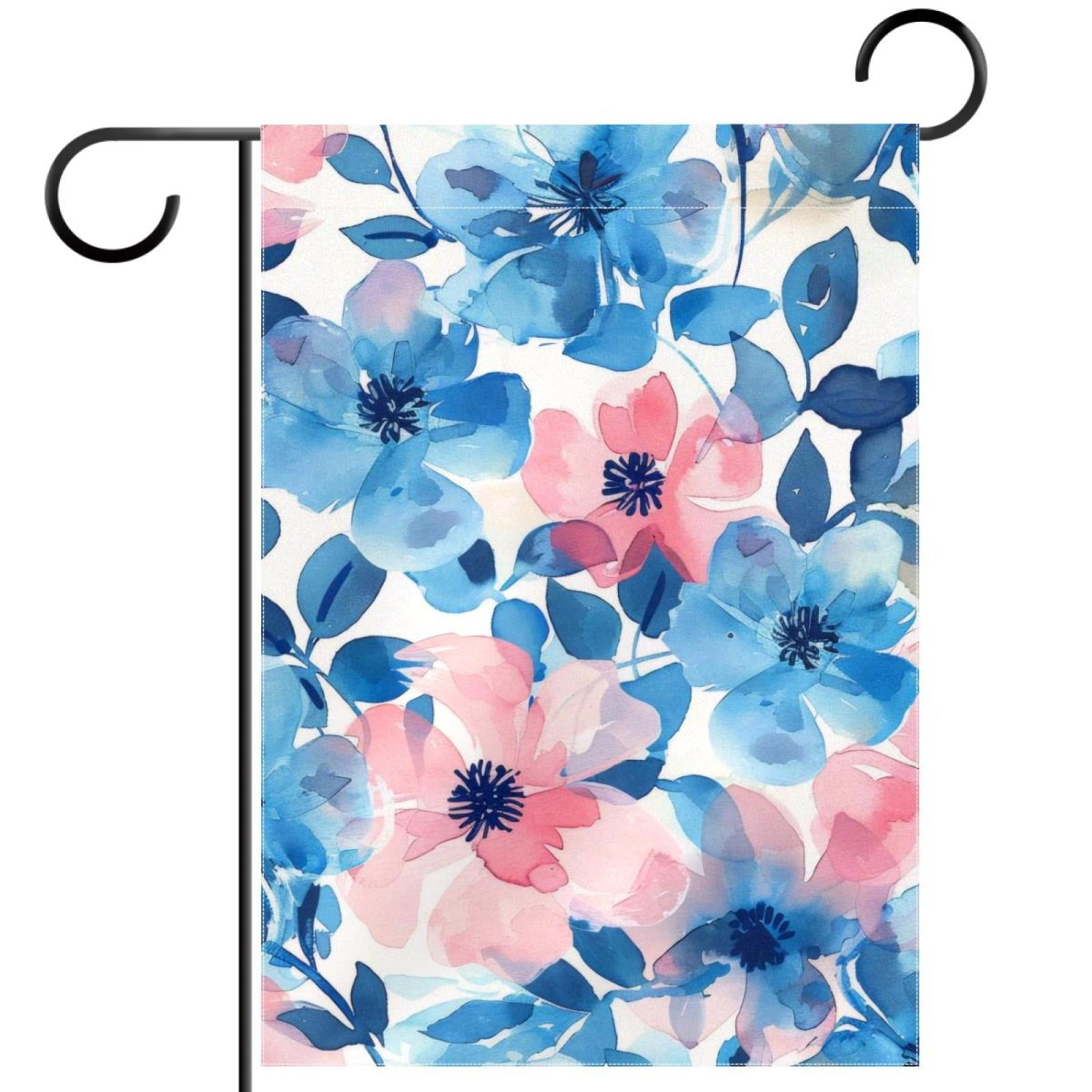 Welcome Watercolor Floral Flowers Pink and Blue Garden Flag, Vertical ...
