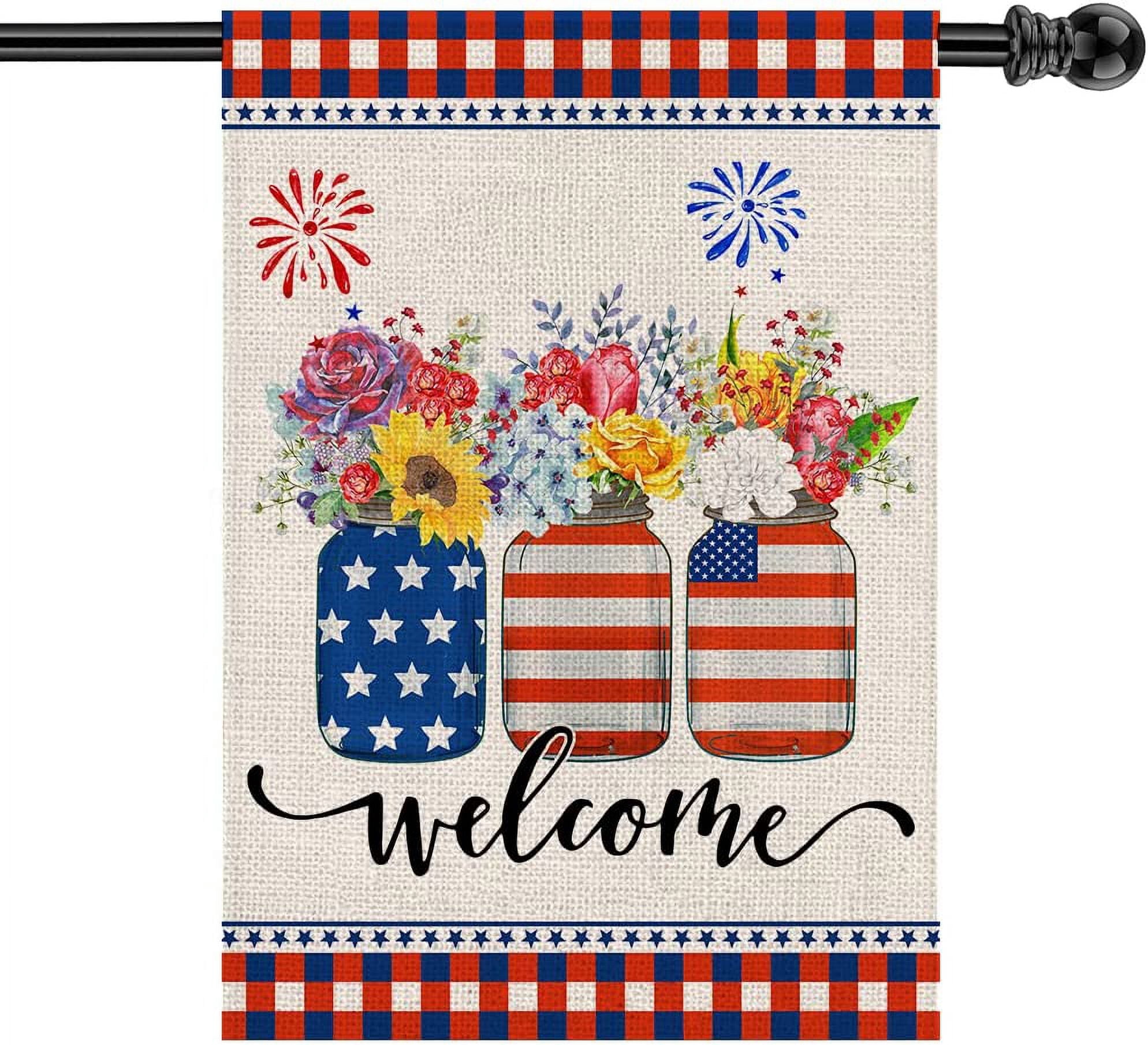 Welcome Watercolor Lily Vase USA Flag Pinwheel House Flag Vertical ...