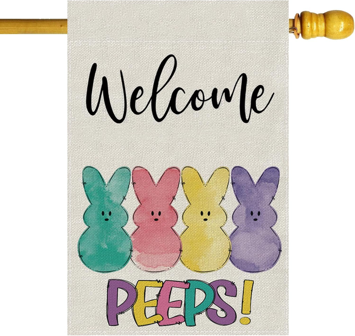 Welcome Watercolor Rabbit Bunny Easter House Flag Large Big Burlap ...