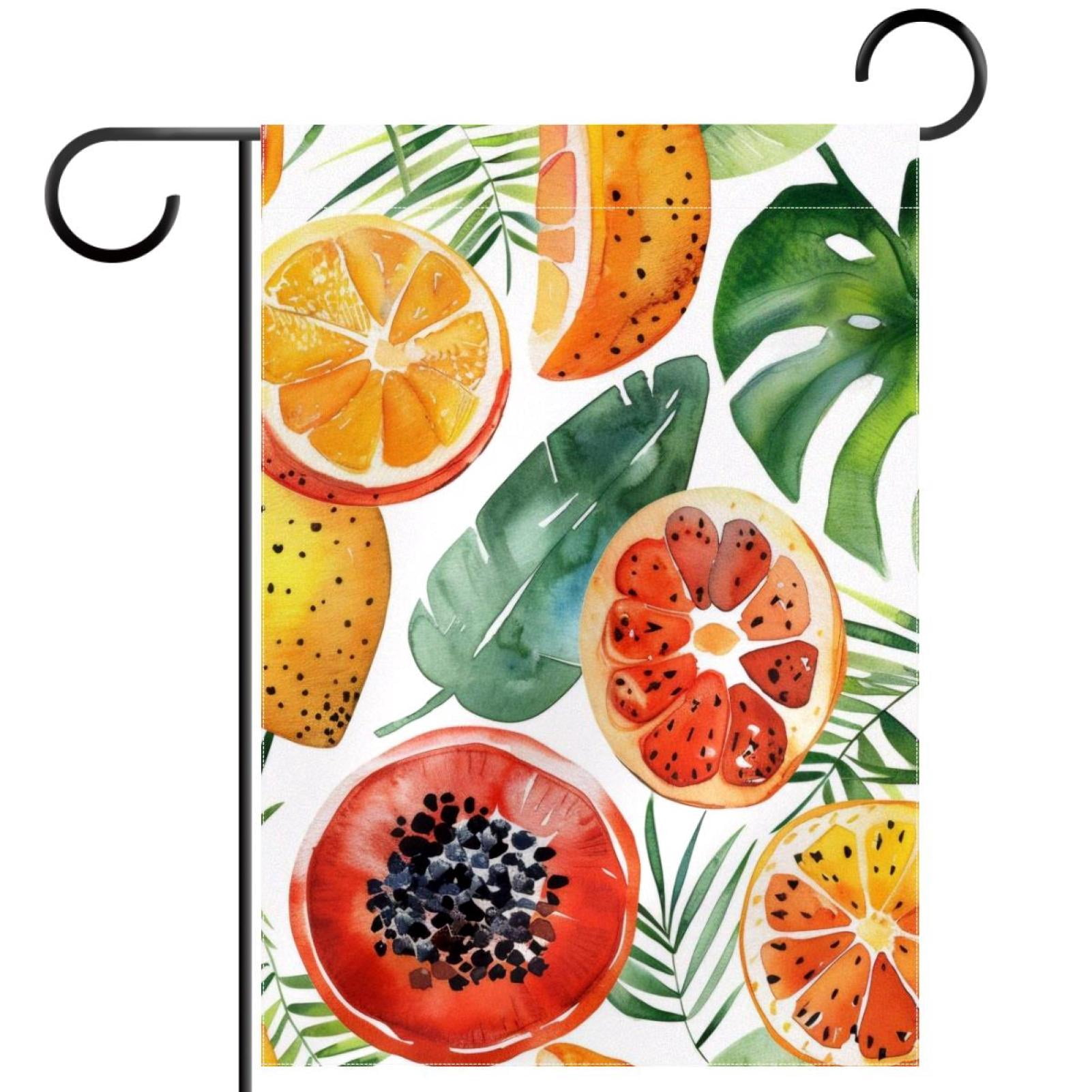 Welcome Watercolor Tropical Fruits and Palm Leaves Garden Flag ...