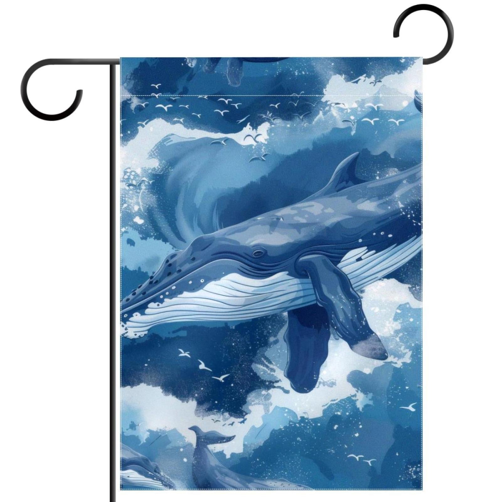 Welcome Whale Ocean Wave Garden Flag, Vertical Double Sided Small House ...