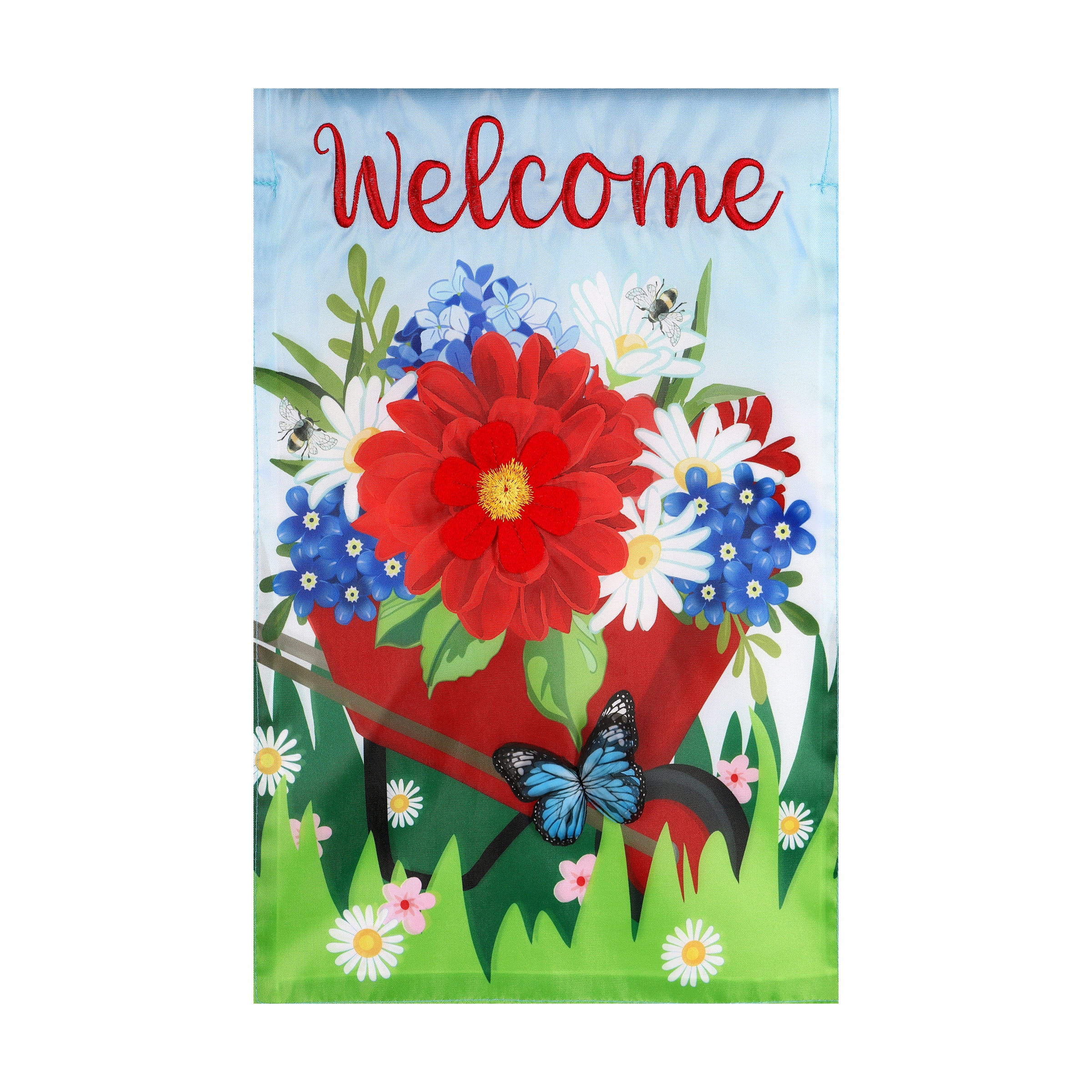 Welcome Wheelbarrow Flower Yard Flag 11.5in x 18in - Walmart.com