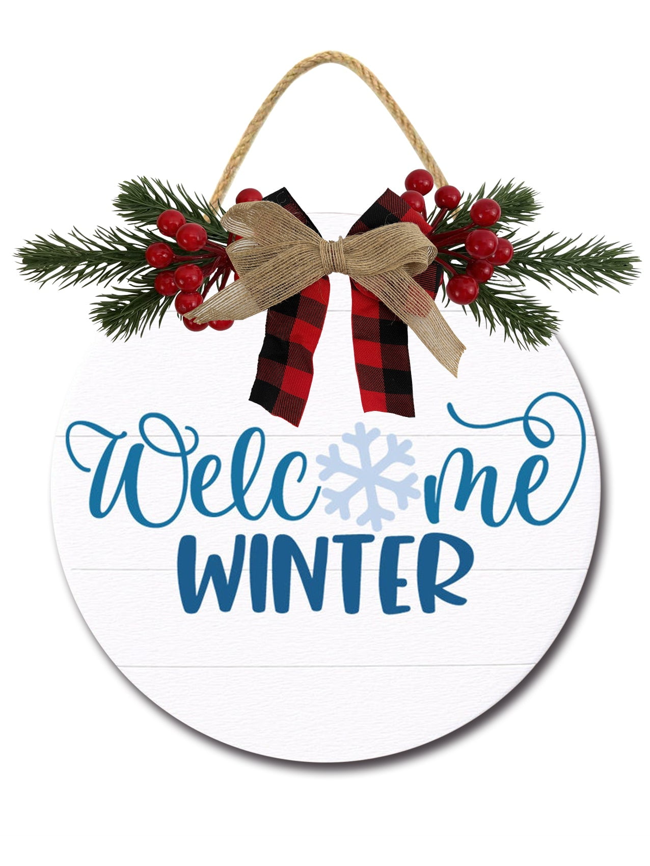 Welcome Winter Door Sign Home Decor Round Wood Wreaths Wall Hanging ...