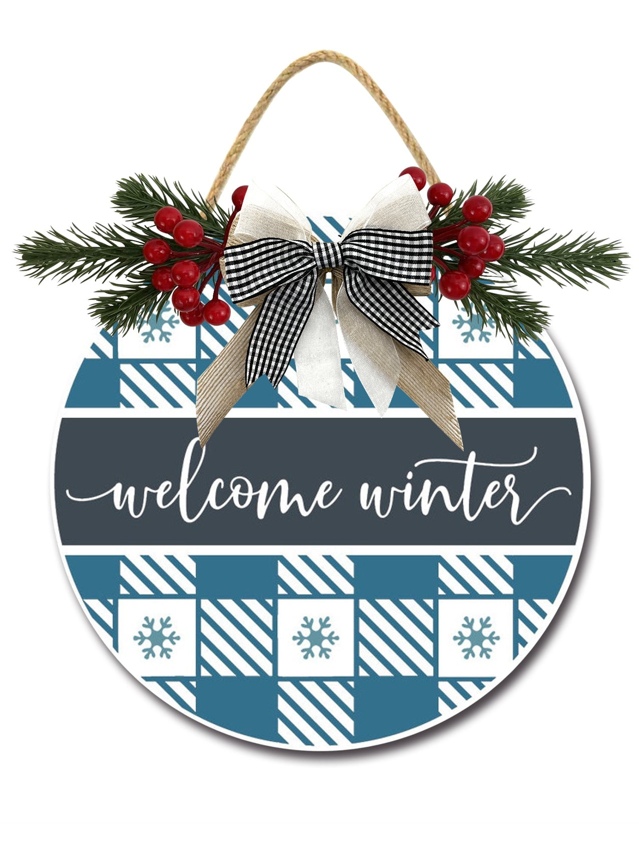 Welcome Winter Door Sign Home Decor Round Wood Wreaths Wall Hanging ...