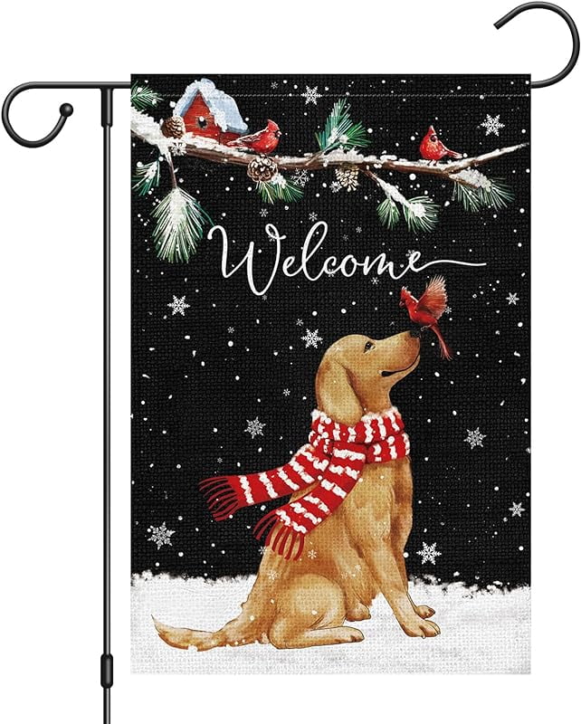Welcome Winter Garden Flag Double Sided Burlap, Golden Retriever Dog ...