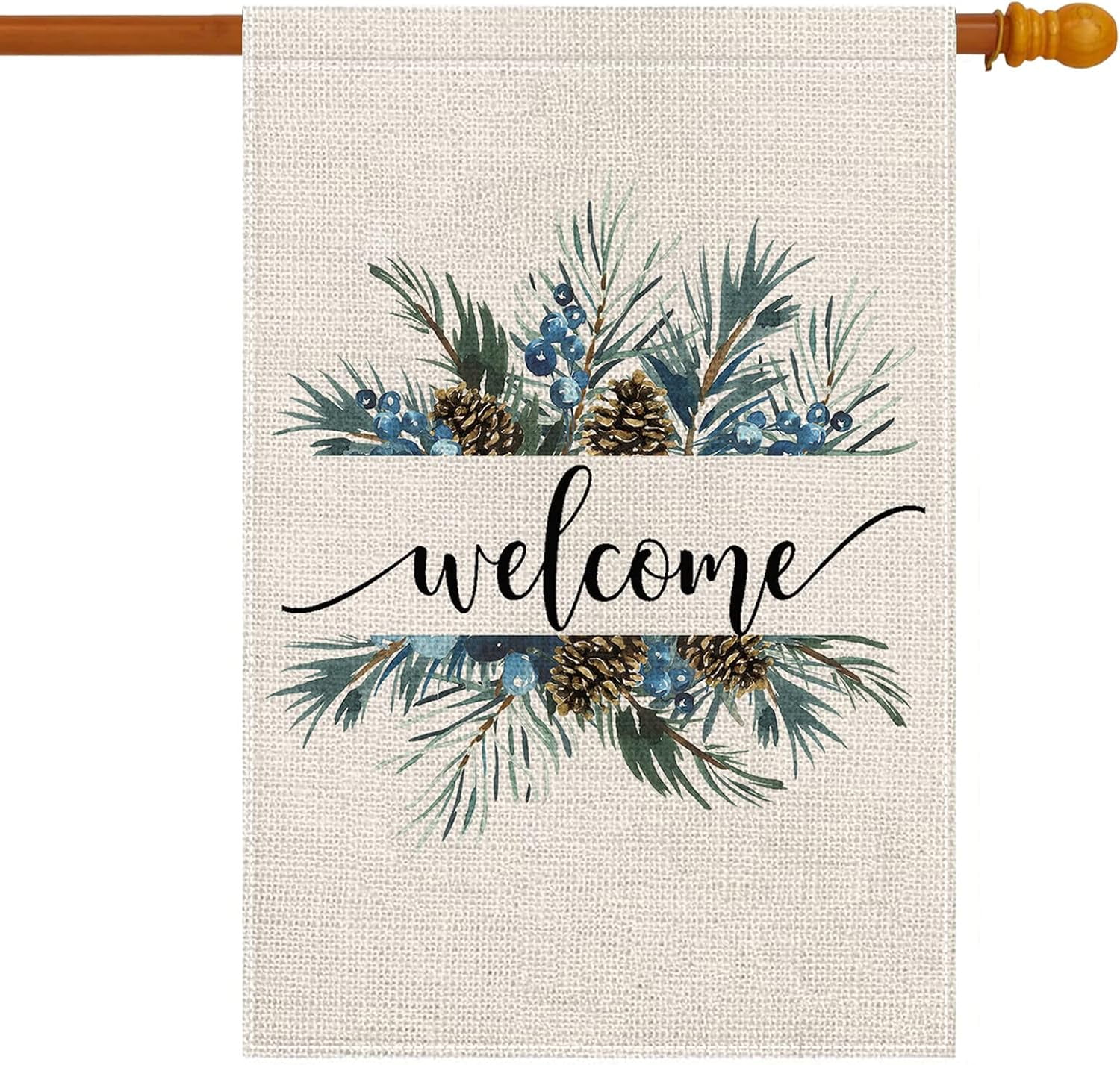Welcome Winter House Flag 20 x 48 Double Sided, Pine Twigs Rustic ...