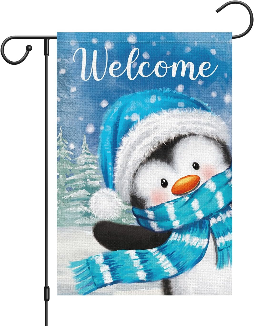 Welcome Winter House Flag 28X40 Double Sided, Burlap Large Snow Penguin ...