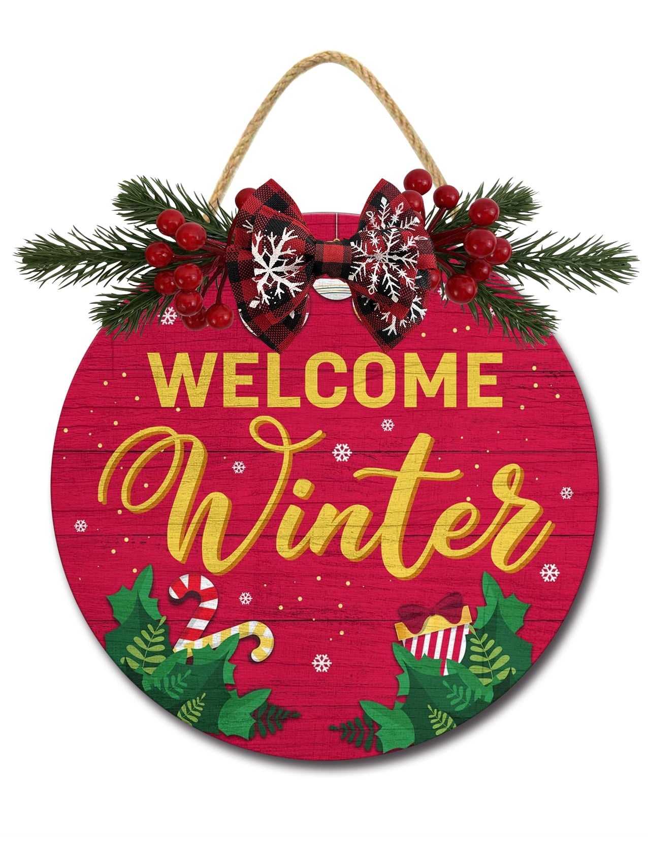 Welcome Winter Sign Front for Door Decoration, 11 in Round Wood Wreaths ...