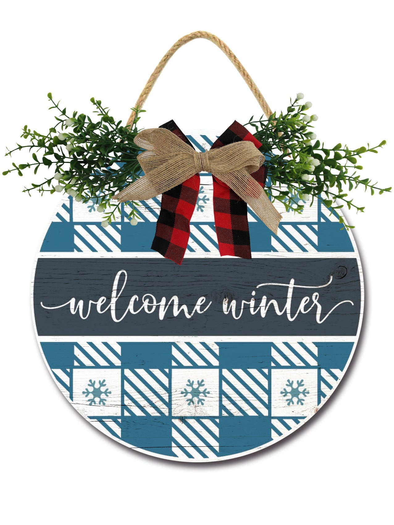 Welcome Winter Sign Front for Door Decoration, 12" Round Wood Wreaths ...