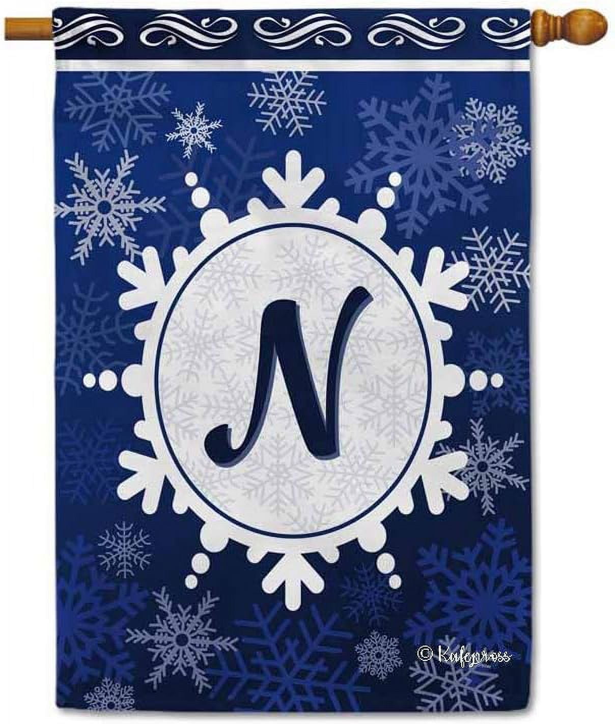 Welcome Winter Snowflake Monogram N Decorative House Flag Initial ...