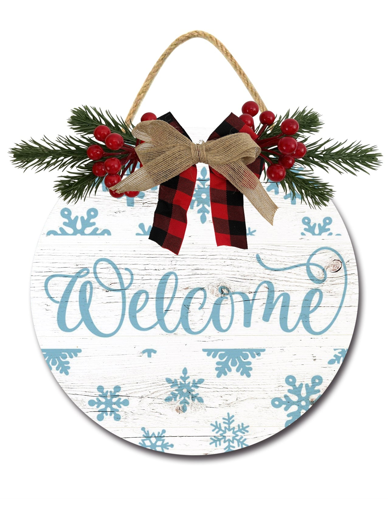 Welcome With Snowflakes Door Sign Home Decor Round Wood Wreaths Wall ...