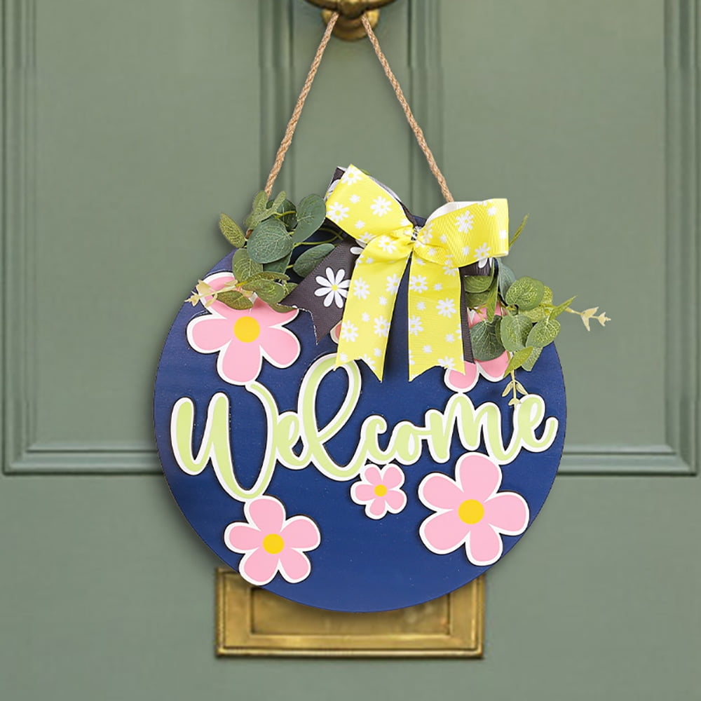 Welcome Wood Sign For Front Door Spring Wreaths Farmhouse Front Door ...