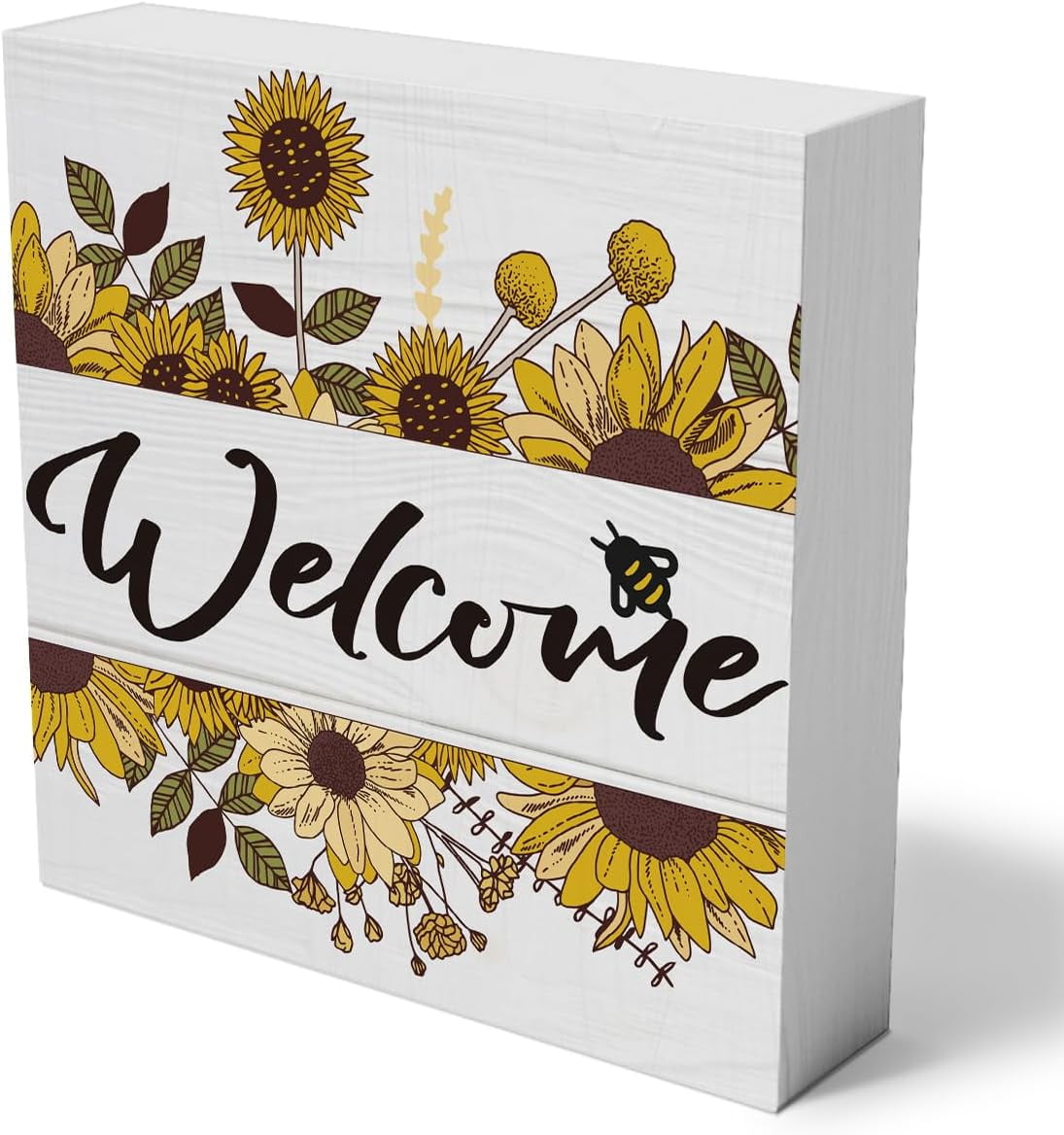 Welcome Wooden Box Sign Decorative Sunflower Welcome Wood Box Sign Home ...