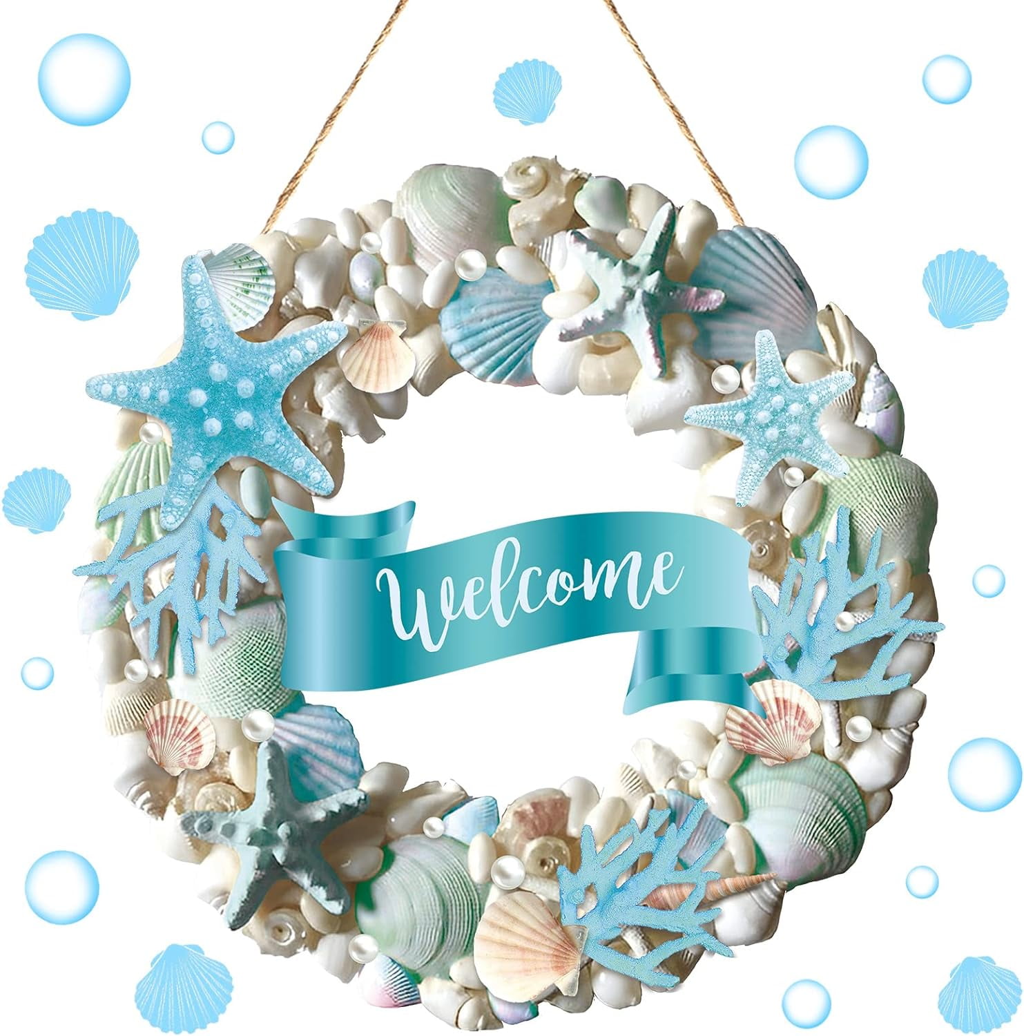 Welcome Wooden Coastal Beach Wreath Coastal Wreath for Front Door ...
