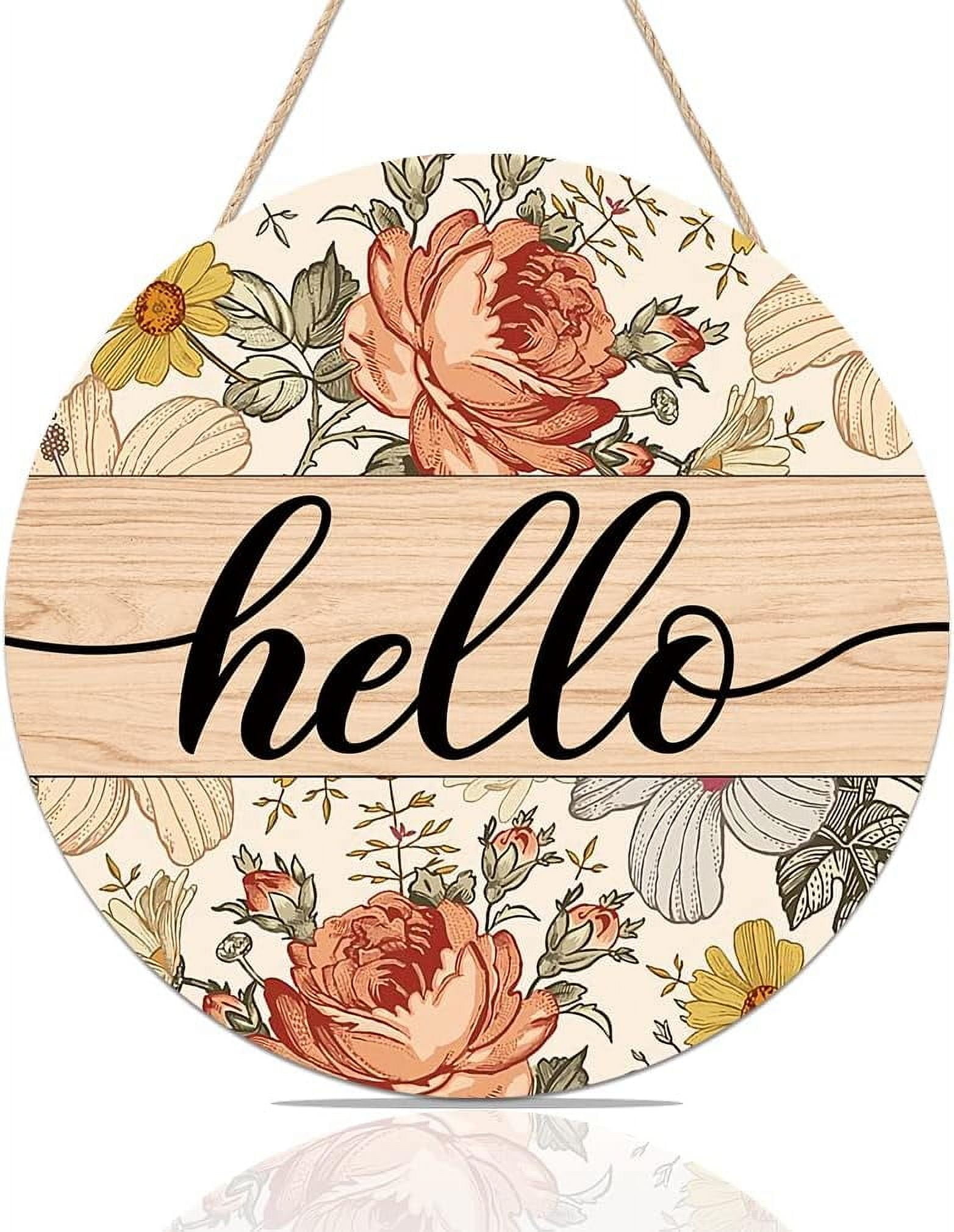 Welcome Wooden Hello Spring Door Sign with Colorful FloralHanging Sign ...