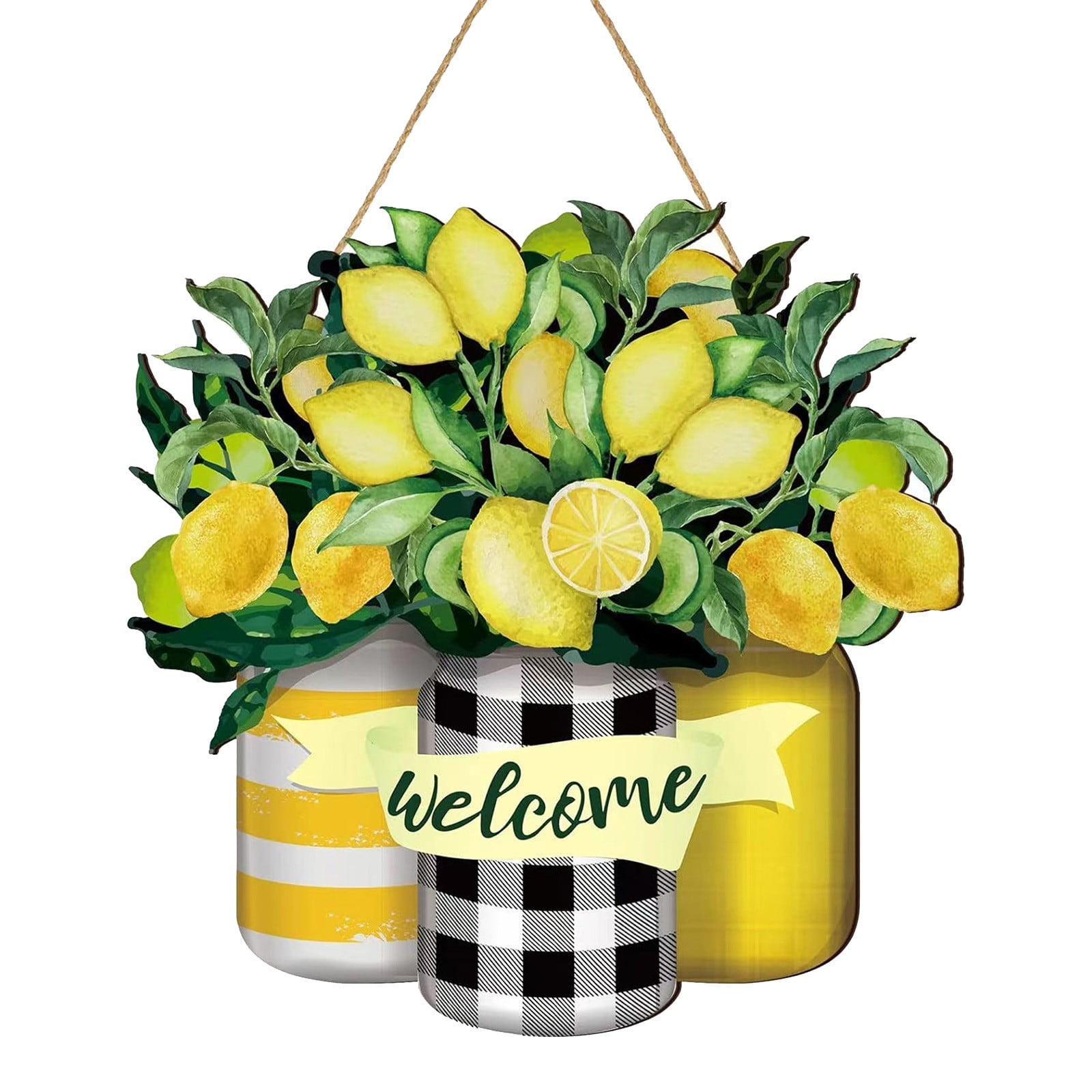 Welcome Wooden Sign Hanging Lemon Decorations Door Hanger Rustic Lemon ...