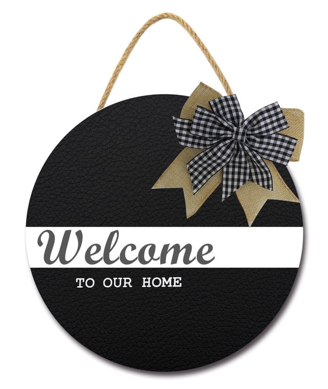 Welcome Wreaths Decor Sign Front Door, Round Wood Hanging Sign with ...