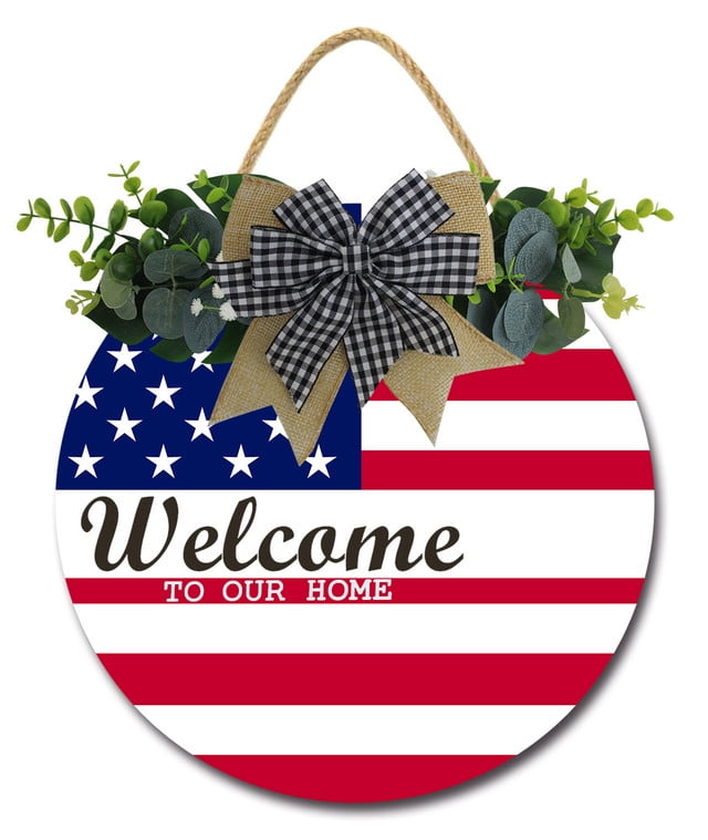 Welcome Wreaths Decor Sign Front Door, Round Wood Hanging Sign with ...