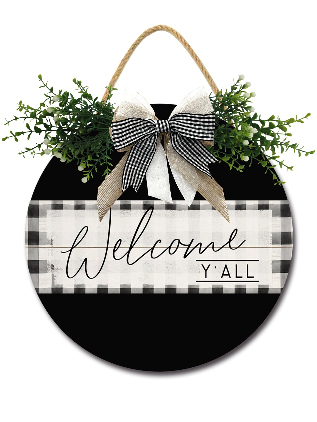 Welcome Y'all Door Sign Home Decor Round Wood Wreaths Wall Hanging Sign ...