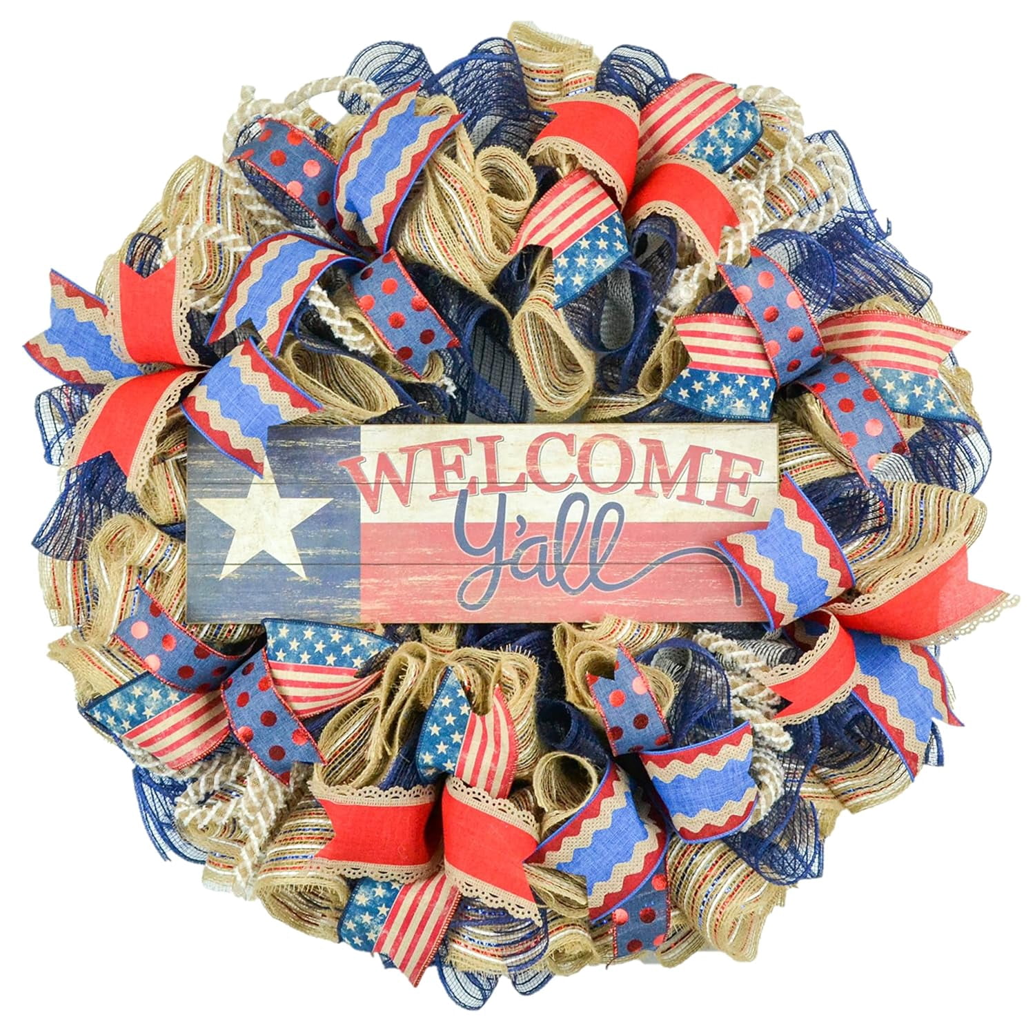 Welcome Y'all Texas Wreaths, Fourth of July Mesh Door Wreath ...