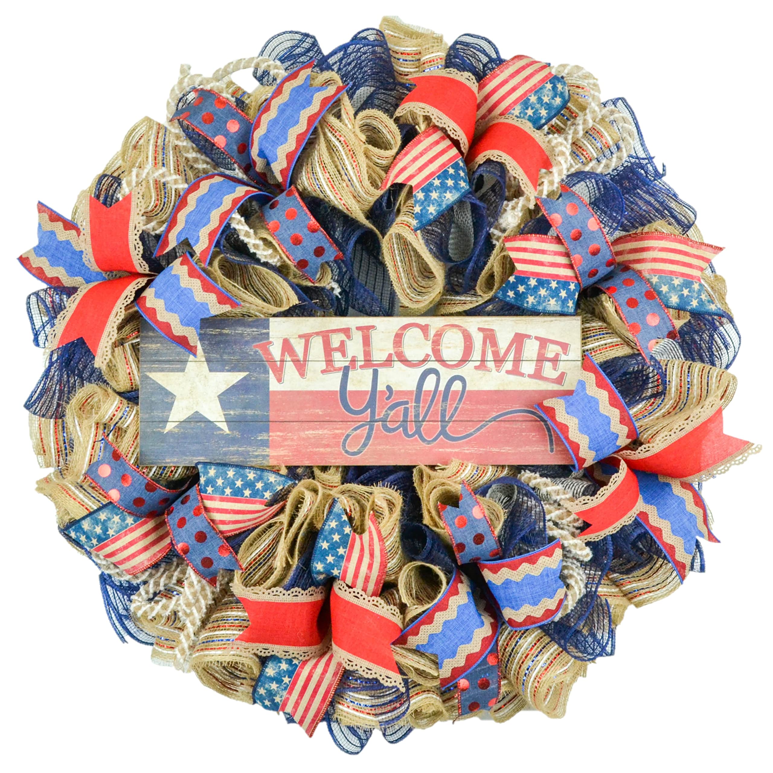 Welcome Y'all Texas Wreaths, Fourth of July Mesh Door Wreath ...
